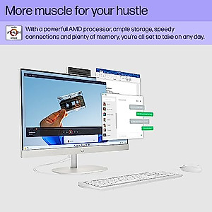 HP 23.8 inch All-in-One Desktop PC, FHD Display, AMD Athlon Silver 7120U, 8 GB RAM, 256 GB SSD, AMD Radeon Graphics, Windows 11 Home, 24-cr0010 (2023)