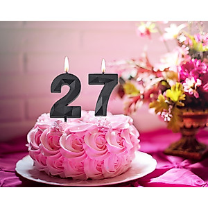 2 inch Black 27 Birthday Candles, 3D Diamond Number 27th Cake Topper for Boys Girls Birthday Party Decorations Theme Party