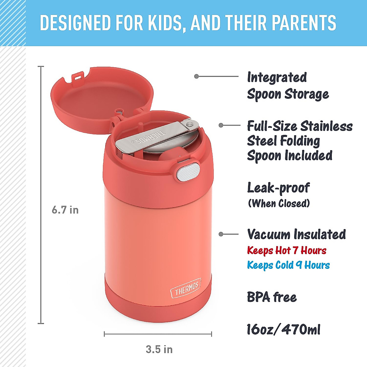 THERMOS FUNTAINER 16 Ounce Stainless Steel Vacuum Insulated Food Jar with Folding Spoon, Apricot