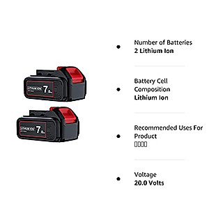 Upgraded 7.0 Ah 2Packs Replacement for Dewalt 20V Battery Lithium ion, Compatible with 20 Volt Dewalt Batteries XR Max Cordless Tools DCB205 DCB206 DCB200 DCB201 DCB204 DCB207 DCD/DCF/DCG Series