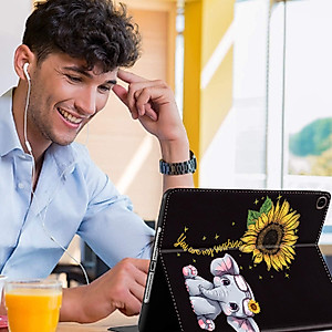 Case for iPad 9th/8th/7th Gen 2021/2020/2019 iPad 10.2 Inch Case Also Fit iPad Air 3th Gen 2019/iPad Pro 10.5 inch 2017，Standing Cover Case with Auto Sleep/Wake，Cute Elephant and Sunflower