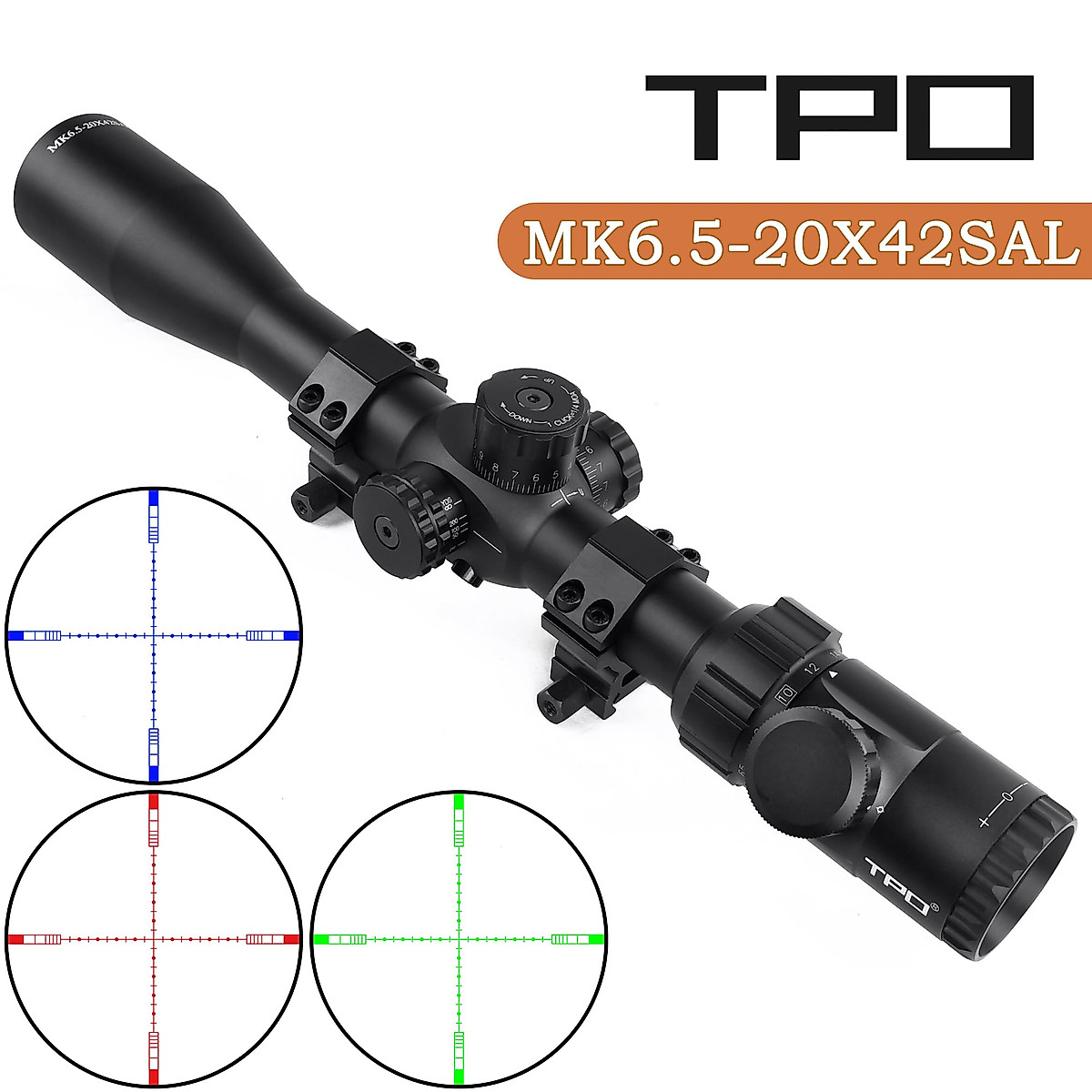 MK6.5-20X42SAL Hunting Rifle Scope 30mm Tube Red/Green/Blue Illuminated Glass Etched Reticle SFP Riflescope w/Side Parallax Adjustment (MK6.5-20X42)