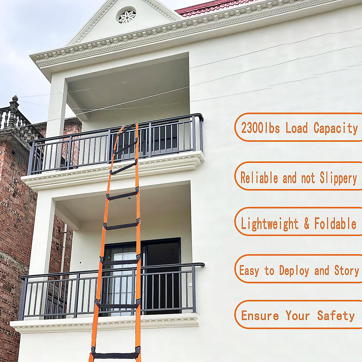 Fire Escape Ladder 26ft Emergency Fire Ladder Training Soft Ladder Jump Grid Ladder 2-3 Story Residential Reusable Window Balcony Treehouse Safety Rope Ladder