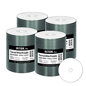 400 Pack Ritek Pro (Professional Grade) CD-R 52X 700MB White Thermal Hub Printable Blank Media Recordable Disc