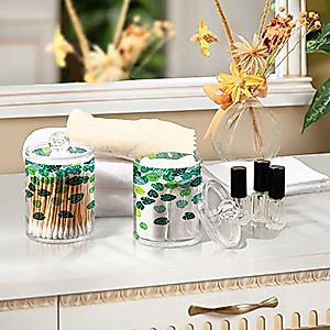 Turquoise Palm Leaves Qtip Dispenser Apothecary Jars Tropical Jungle Bathroom Qtip Holder Storage Canister Plastic Jar 10 Oz for Cotton Ball Swab Round Pads Floss 2pcs