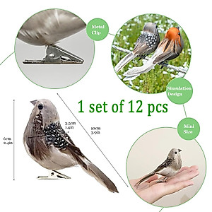 FBIRDY 12pcs Artificial Birds Artificial Sparrow Realistic Birds Faux Birds Feather Birds Foam Birds for Decorative Hanging Ornaments Yard Patio Wreath Designs Garden Decoration