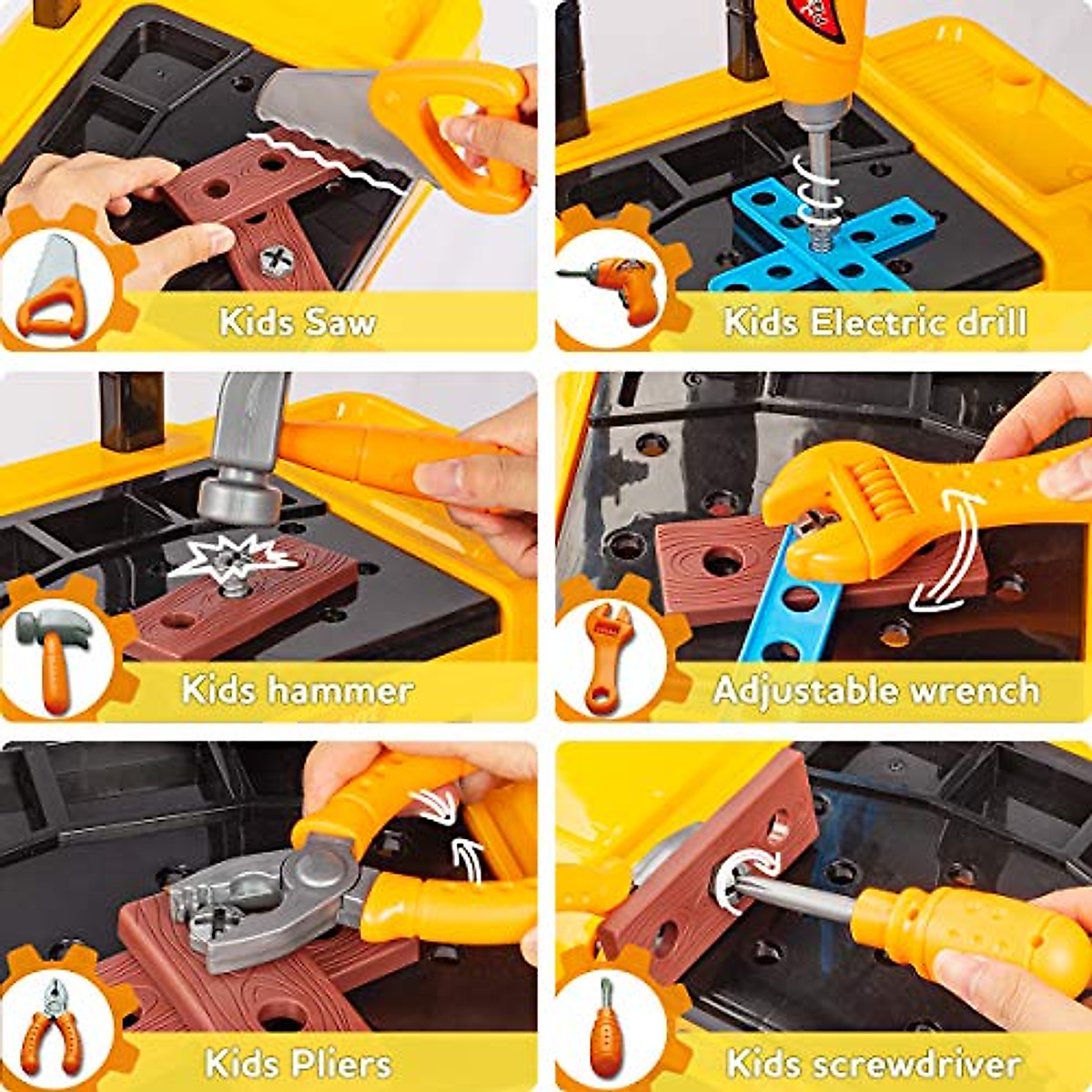 Kids Tool Bench with Electric Drill Toddler Workbench Tools Set for Kids Pretend Play Learning Toy Tool Set, Indoor & Outdoor Toys for 2 Year Old Boys Toy