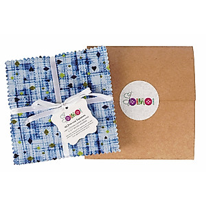 Soimoi Precut 10-inch Geometric Prints Cotton Fabric Bundle Quilting Squares Charm Pack DIY Patchwork Sewing Craft- Blue