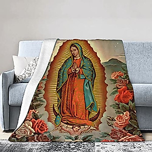Our Lady of Guadalupe Fleece Blanket Throw Blanket, Ultra-Soft Cozy Micro Fleece Blanket for Sofa, Couch, Bed, Camping, Travel, & Car Use-All Seasons Suitable50 X40