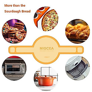 NIGCEA Silicone Bread Sling Sourdough Silicone Baking Mat for Dutch Oven, Long Handles Non-stick 8.3 Inch, 536º F/ 280º C, 2 Pcs Orange Sourdough Bread Baking Supplies