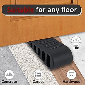 JQK Rubber Door Stopper Wedge, Black 2 Pack Soft TPR Premium Door Stops for Bottom of Heavy Duty Door on Tile, Concrete, Carpet, Wooden Floor, DSB61-BK-P2