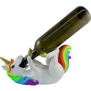 World of Wonders Rainbow Unicorn Decorative Wine Bottle Holder | Unicorn Bottle Holder Animal Wine Holder | Pride Unicorn Tabletop Wine Rack | Fantasy Themed Gifts - 11"