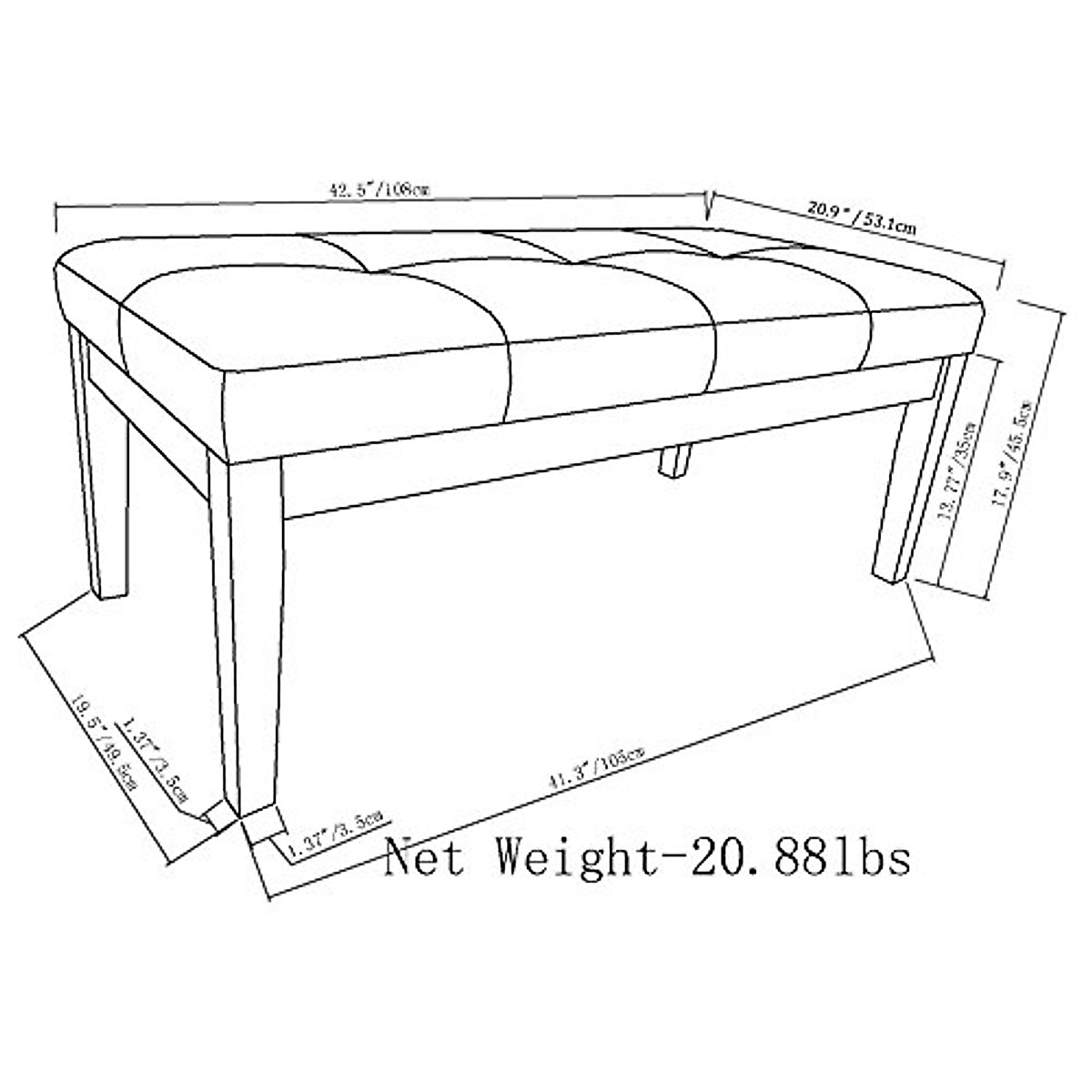 SIMPLIHOME Lacey 42 Inch Wide Contemporary Rectangle Tufted Ottoman Bench in Aqua Velvet Fabric, For the Living Room and Bedroom