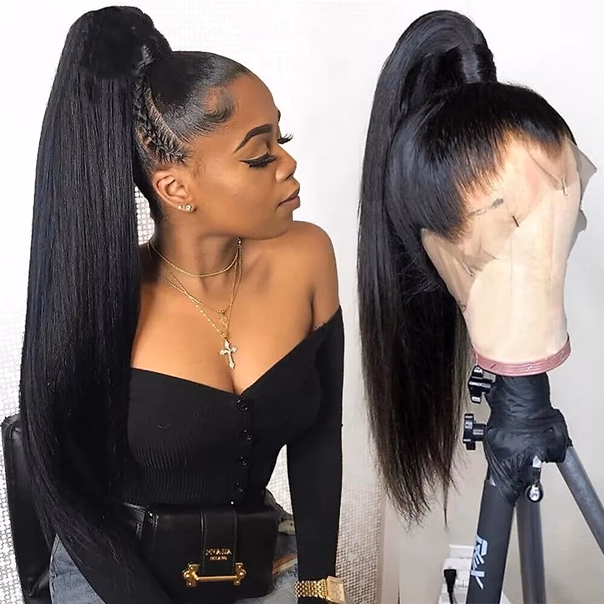 sdamey 360 Straight Lace Front Wigs Human Hair HD Transparant Full Lace Human Hair Wigs For Women 200 Density Wigs Human Hair Pre Plucked With Baby Hair 12A Brazilian Virgin Hair Natural Color 18inch