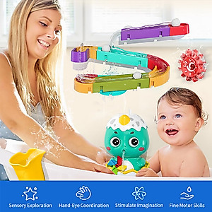 Pupu Pig Baby Bath Toys | Dinosaur Bathtub Toy & DIY Wall Track Building Sets | Tub Toys Water Activity Sensory Bath Toys for Toddlers Babies Preschool Shower Gifts - 23 PCS
