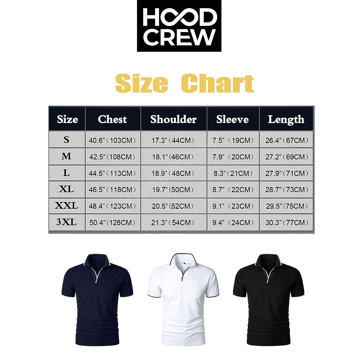 HOOD CREW Man’s Polo Shirt Casual Basic Designed V-Neck Tee Shirts Navy L