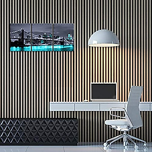Visual Art Decor Black White and Teal Blue New York Brooklyn Bridge Cityscape Night Building Skyline Picture Canvas Prints Wall Art for Modern Home Office Bedroom Decoration