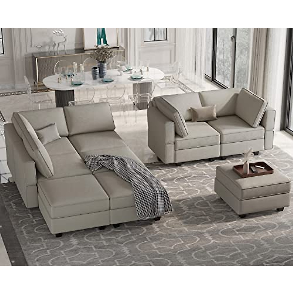 Belffin Modular Sectional Sofa with Ottomans Velvet Reversible Sofa with Chaise Sleeper Sofa Bed with Storage Seat Grey…