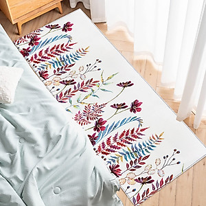 Colorful Leaf Kitchen Rug Botanical Plant Flower Country Farmhouse Style Water-Absorbing Runner Carpet Area Mat for Bedroom Bathroom Indoor Use Rubber Backing Accent Throw Low Pile Washable 20x47