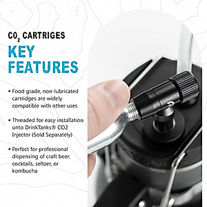 DrinkTanks CO2 Cartridges, Food Grade, Non-Lubricated CO2 (Dispensing) Accessories for Cocktail, Seltzer, Kombucha, Craft Beer Growler, & Beer Keg, 16 Grams, 6 Pack