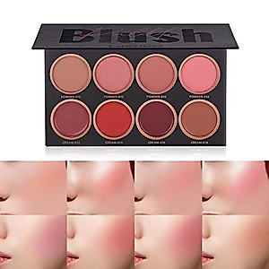 SUMEITANG 8 Colors Face Blush Palette，4 Color Mineral Blush Powder & 4 Color Cream Blusher，Matte & Shimmer Finishes Color from light to dark for Cheek and Eye Makeup，Long Wearing，Lightweight