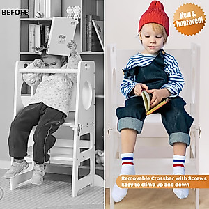 White Toddler Tower Step Stool for Kids Kitchen Stool Helper Toddler Standing Tower Foldable Toddler Table Kids Table and Chair Set 4 in 1 Montessori Helper Tower