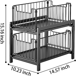 Under Sink Organizer, FLYWAKE 2-Tier Pull-Out Cabinet Organizer with Hooks for Kitchen Bathroom Organizers and Storage Organization (Shiny black)