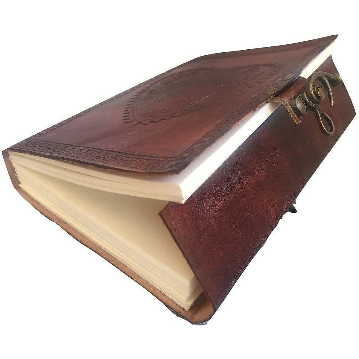 cuero Vintage Heart Embossed Leather Journal/Instagram Photo Album (Handmade Paper) - Coptic Bound with Lock Closure - Heart Journal (Brown)