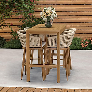 PURPLE LEAF 3 Pieces Outdoor Bar Height Stools Set Patio Aluminium Modern Wicker Bar Chairs and High Top Bar Table for Balcony Garden Indoor Kitchen Poolside Teak