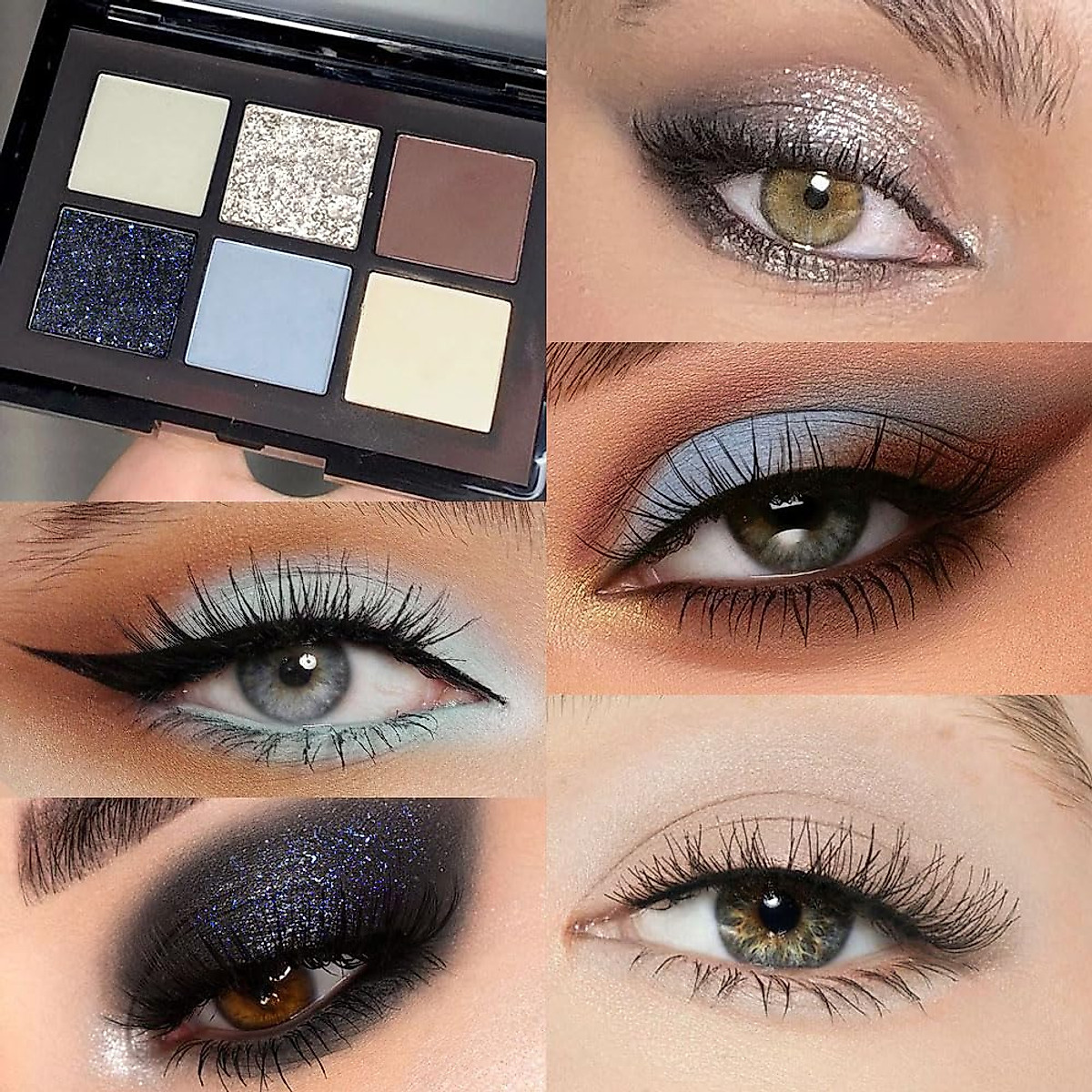 Kaely Black Silver Brwon Smokey Eye Eyeshadow Makeup Palette,6 Colors Cool Toned Matte Shimmer Glitter Eyeshadow Palette,Halloween Cosplay Goth Make Up Eye Shadow Black,maquillaje sombras para ojos