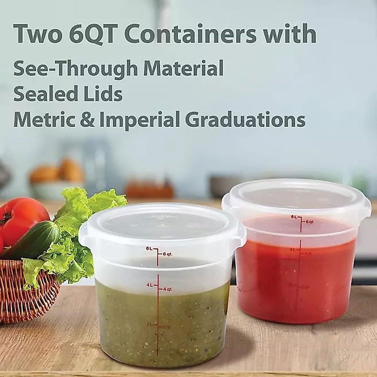 Cambro 6-Quart Round Food Storage Container with Lid - BPA-Free,2 pack with Scraper Bundle, Restaurant Containers with Lids for Bread Proofing, Clear Plastic Storage Bins with Lids