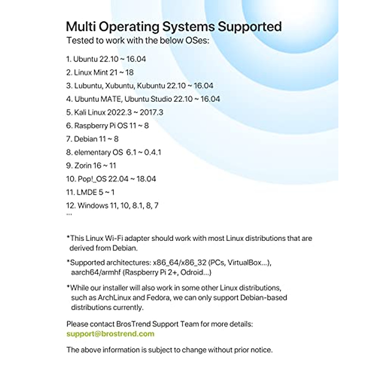 BrosTrend Linux WiFi Adapter for Ubuntu, Mint, Kali, Debian, Lubuntu, Xubuntu, Mate, Zorin, PureOS, Raspberry Pi 2+, Windows 11, 1200Mbps, 5GHz/2.4GHz, Long Range 2X5dBi Antennas, USB3.0
