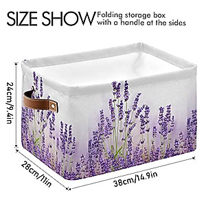 KEEPREAL Lavender Flowers Storage Basket Bin, Large Cube Storage Box Canvas Collapsible Storage Organizer for Home Office Closet - 15 L x 11 W x 9.5 H