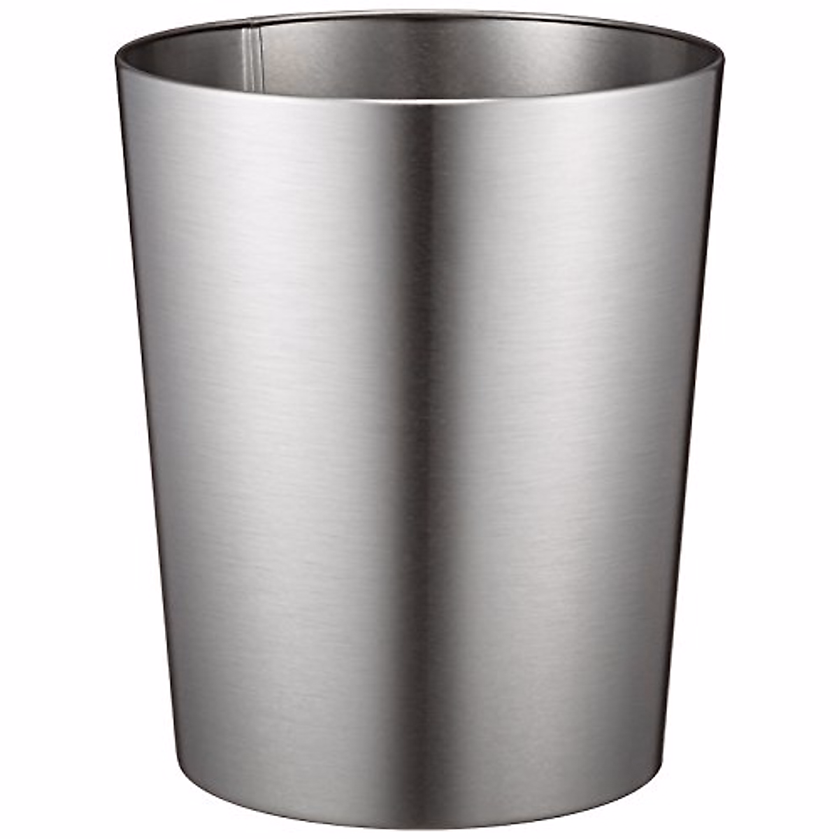 iDesignRound Metal Waste Basket, The Patton Collection – 8" x 8" x 9.7", Brushed Stainless Steel