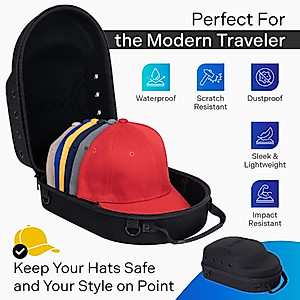 Brilluxy Hat Travel Case – Hat Storage for Baseball Caps with Sunglasses Case, Earbuds Pocket – Hat Case for Travel with Padded Carrying Straps – Hard Hat Carrying Case Fits up to 6 Hats