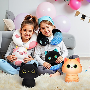 Mewaii Kids Travel Pillow, Cute Strawberry Cow Stuffed Animal Neck Pillow for Kids & Adults, Reversible Plush Squishy 2-in-1 Travel Plush Pillow for Airplane, Car, Train