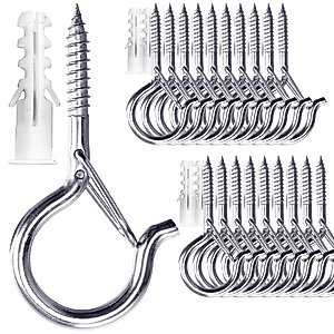 PlusRoc 20 Pack Stainless Steel Hooks for Hanging Christmas Xmas String Lights Outdoor Plants, 2.2 Inch Silver Cup Hooks Screw in Ceiling Hooks Eye Hook Q-Hanger, Wall Mount Ceiling Mount