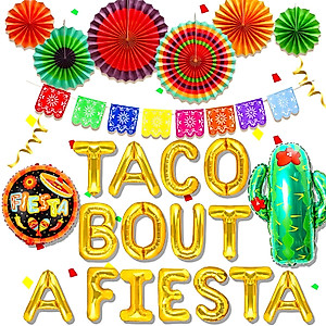JeVenis Set of 10 Taco Bout a Fiesta Balloons Taco Bout a Party Decoration Fiesta Banner Cactus Baby Shower Decor Fiesta Baby Shower Decorations