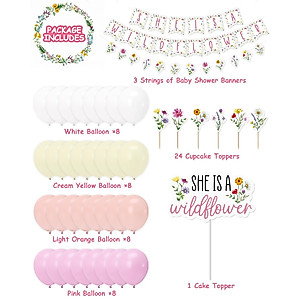 Sinasasspel Wildflower Baby Shower Decorations She Is A Wildflower 1st Birthday Party Banner Cake Cupcake Toppers Summer Flowers Daisy Lavender Leaves Baby Girl Shower Party Decor Supplies