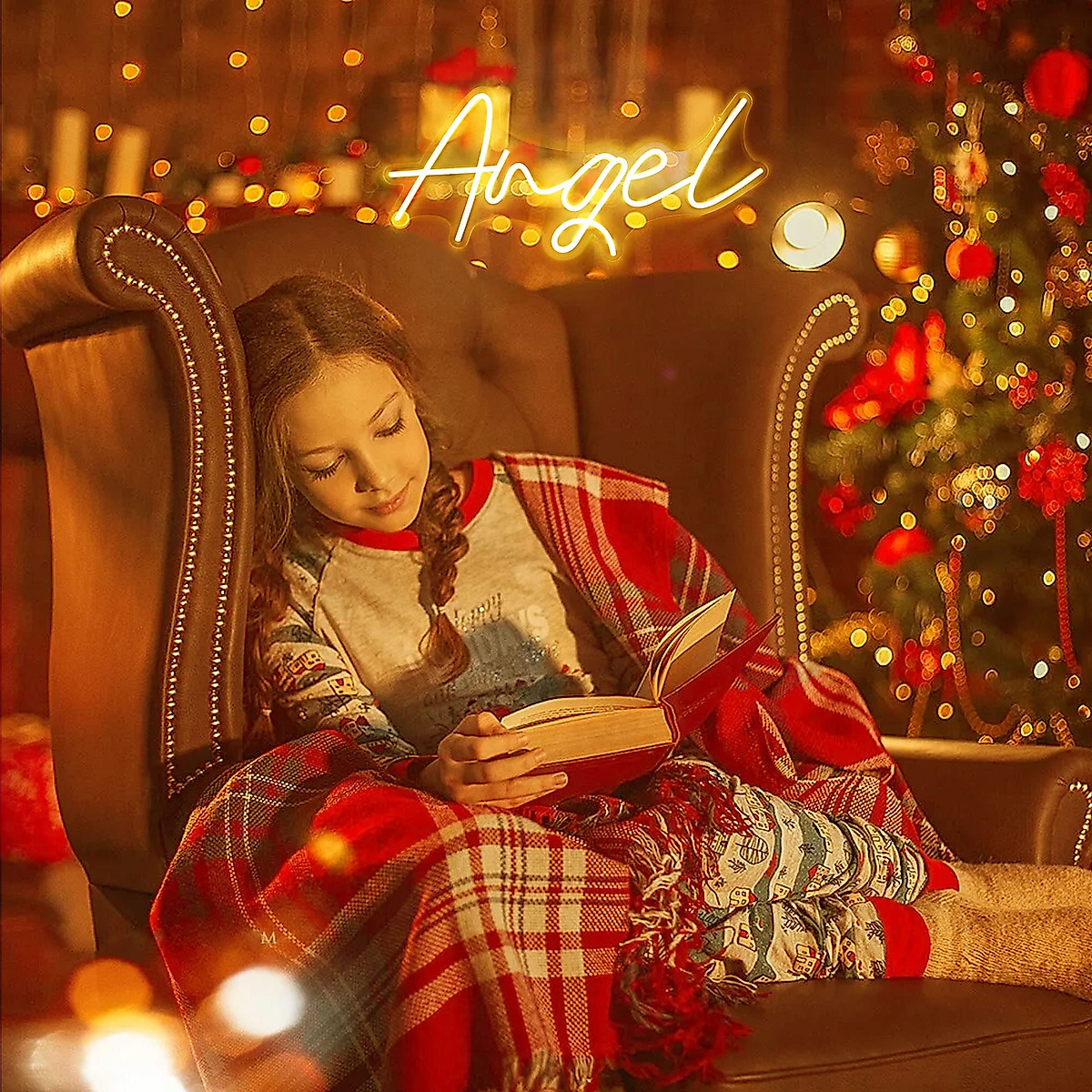 Angel Neon Sign Warm White, Large 23.6x10.6 inches Letter Angel Neon Light USB Powered Light Up Sign for Home, Bedroom Wall Deco, Birthday Wedding Engagement Party Decor, Graduation, Baby Shower Gifts