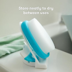 Frida Baby The 3-Step Cradle Cap System, DermaFrida The FlakeFixer, Sponge, Brush, Comb and Storage Stand for Babies with Cradle Cap, White-Blue