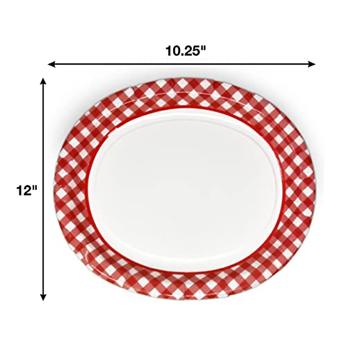50 Gingham Oval Plates Paper 10" x 12" Summer Picnic BBQ Party Supplies Red and White Checkered Gingham Large Disposable Platter for Barbecue Burger Cookout Serving Tray Baby Shower Birthday Tableware