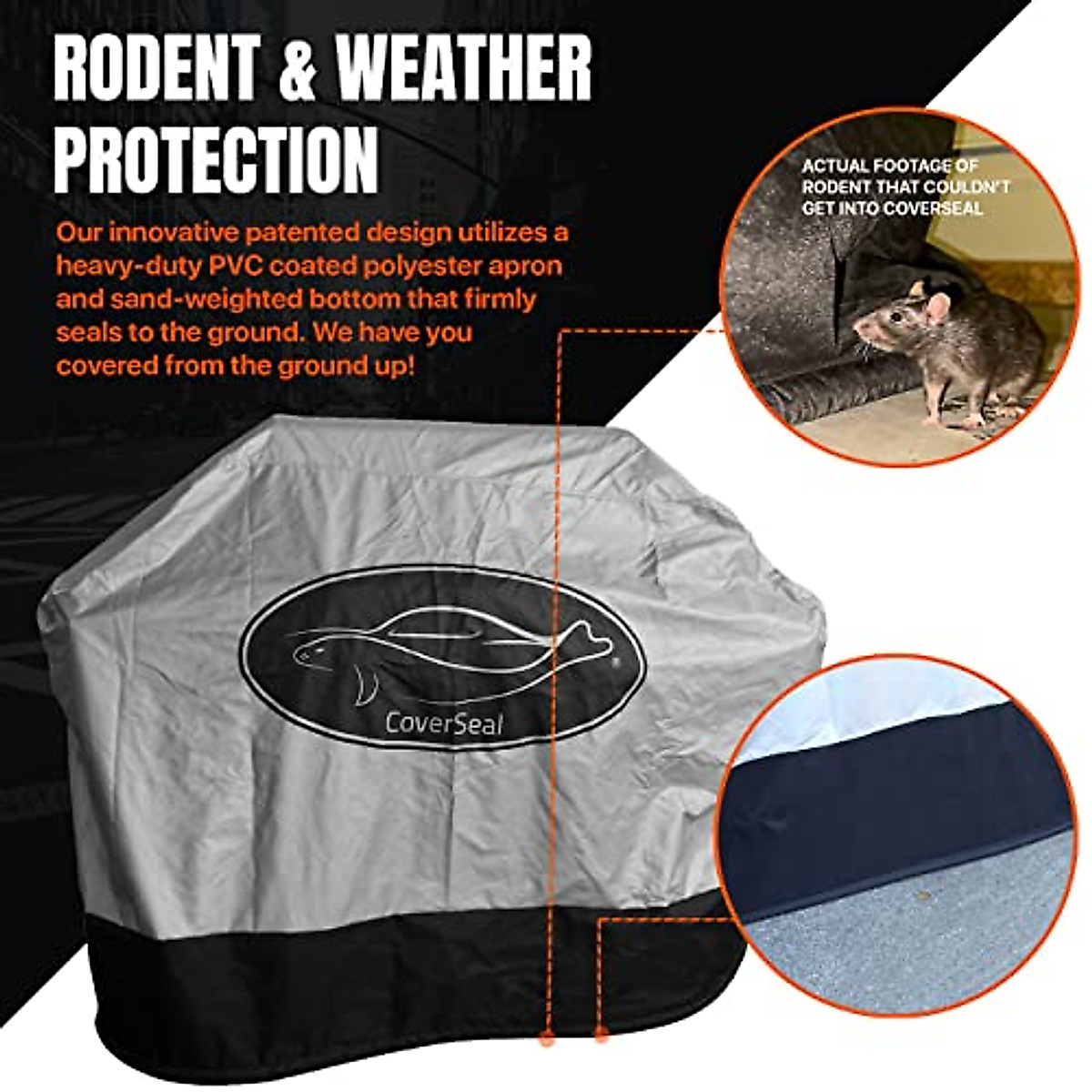 CoverSeal Large Grill BBQ Cover - Weather Resistant Apron for a 4-5 Burner Barbecue with Side Trays - Compact Seal from Ground Up - Silver - 69 Inches L x 24in W x 48in H'