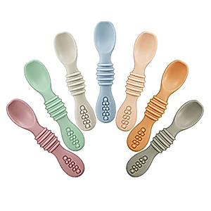 PandaEar 7 Pack Baby Led Weaning Spoons| Silicone Baby Spoons Self Feeding Utensils, Toddler Infant Feeding Spoon First Stage