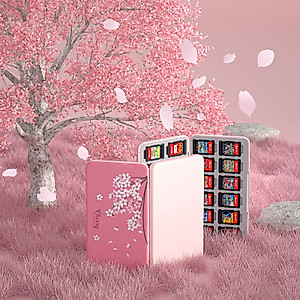 NANANINO Switch Game Case Pink, Cherry Blossoms Pattern Switch Game Card Case with 24 Game Card Slots and 24 Micro SD Card Slots