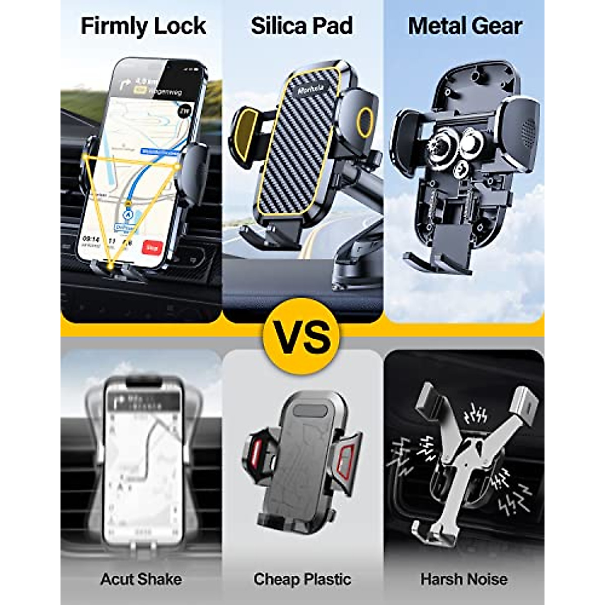 Rorhxia 2023 Upgraded Car Phone Holder Mount [Groundbreaking Protection & Rotatable Base] 3 in 1 Dashboard Vent Windshield Cell Phone Holder Car Fit for iPhone 14 13 12 Pro Max Samsung S23 All Phones