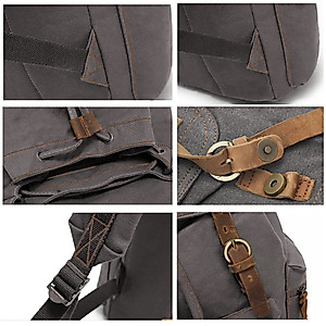 Canvas Backpack, P.KU.VDSL-AUGUR Series Vintage Canvas Leather Backpack Hiking Daypacks Computers Laptop Backpacks Unisex Casual Rucksack Satchel Bookbag Mountaineering Bag for Men Women