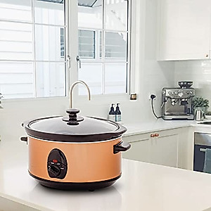 OVENTE Electric Slow Cooker with 3.7 Qt Ceramic Pot and 3 Cooking Settings, Dishwasher-Safe Stoneware, Tempered Glass Lid, Portable Multicooker Perfect for Soups Sauces Stews & Dips, Copper SLO35ACO1
