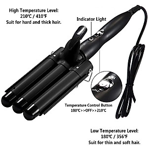 Coidak Hair Waver, 1 Inch 3 Barrel Curling Iron Wand 25mm Hair Crimper, Temperature Adjustable Heat Up Quickly Beach Wave Curling Iron Black