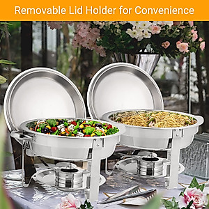 ROVSUN 5 Qt 4 Pack Chafing Dish Buffet Set,NSF Stainless Steel Round Chafers for Catering, Buffet Servers and Warmers Set with Lid Holder & Drip Tray for Wedding Party Banquet Graduation
